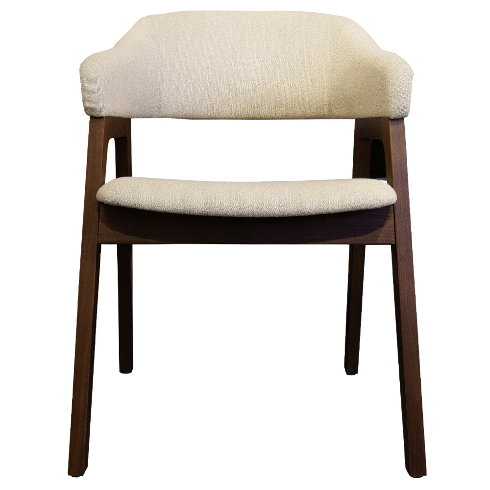 Tolka Dining Chair in Solid Walnut, Oatmeal Fabric Seat & Back - Pieces.ie