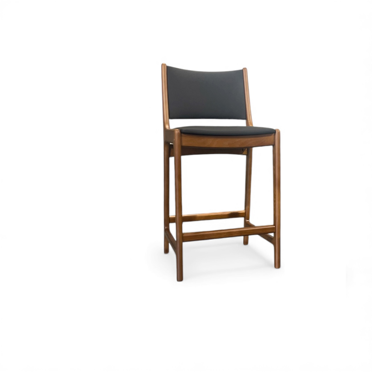 Grace Counter stool in Black Leather and Walnut stained frame - Pieces.ie